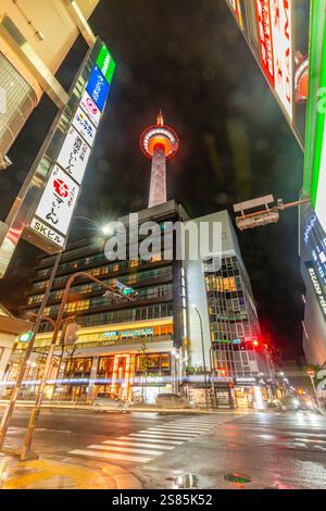 View of Nidec Kyoto Tower at night, Shimogyo Ward, Higashishiokojicho ...