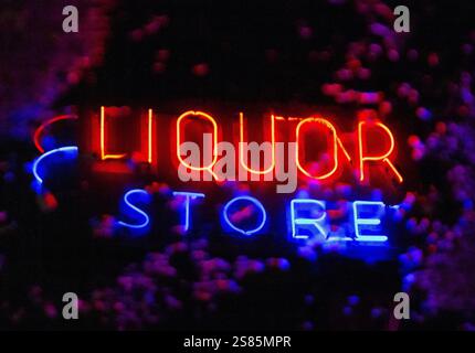 Old Neon Liquor Store advertising sign in Tribeca, Manhattan, New York ...