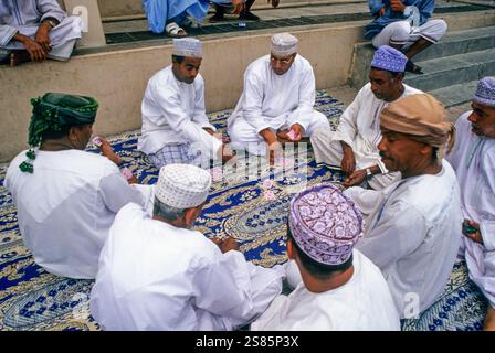 Men playing card games, Rustaq, Sultanate of Oman, Arabian Peninsula ...