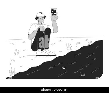 Field worker testing river water quality cartoon flat illustration ...