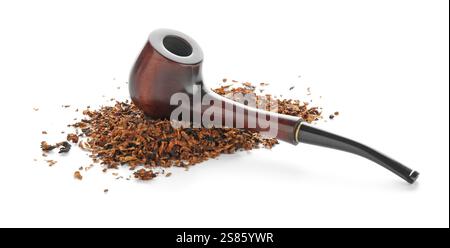 Dry tobacco and smoking pipe isolated on white Stock Photo - Alamy