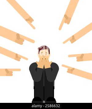 Man Victim Blaming Depressed Young Woman Vector. Angry Husband Hand ...
