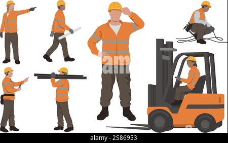 Construction Workers Vector Flat Illustration Set Isolated On A White Background Stock Vector ...