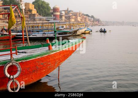 VARANASI, INDIA - APRIL 11, 2024: sunset view over the ancient city of ...