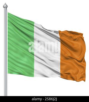 Flag of Ireland waving at wind against beautiful blue sky. 3d ...