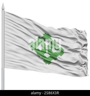 Fukui Capital City Flag on Flagpole, Flying in the Wind, Isolated on ...