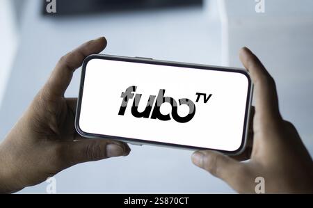 fubo tv logo is displayed on smartphone. FuboTV is an American ...