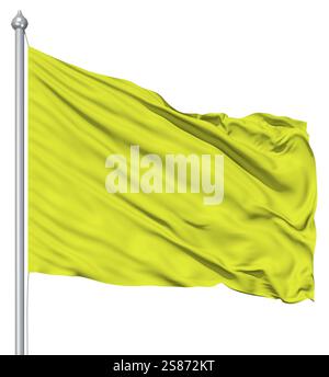 Green blank flag with flagpole waving in the wind against white ...
