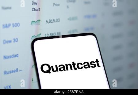 Quantcast logo is displayed on smartphone. Quantcast is an American ...