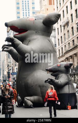 Scabby, a giant inflatable rat and huge Inflatable corporate Cat at a ...