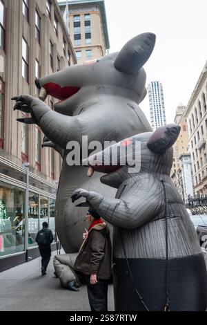 Scabby, a giant inflatable rat and huge Inflatable corporate Cat at a ...