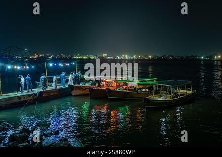 A general view of the Shatt Al Arab waterway in Basra, Iraq, at Night ...