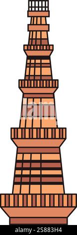 India, Delhi, Qutub Minar, travel landmark vector illustration Stock ...