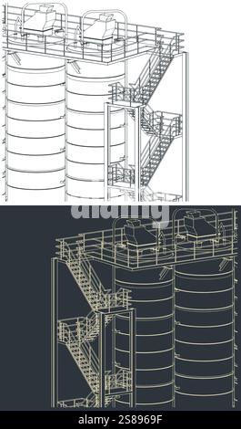 Stylized vector illustration of drawings of storage tank Stock Vector ...