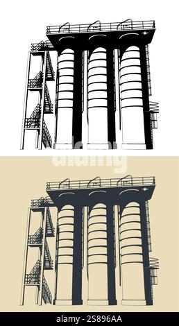 Stylized vector illustrations of a silo storage system drawings Stock ...