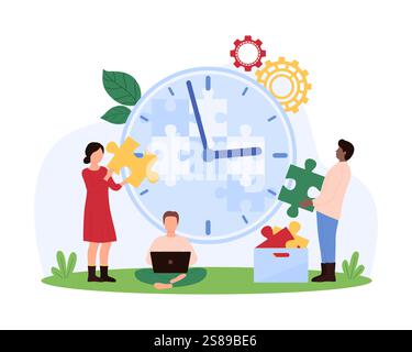 Time management and tiny group of office workers working with mechanism ...