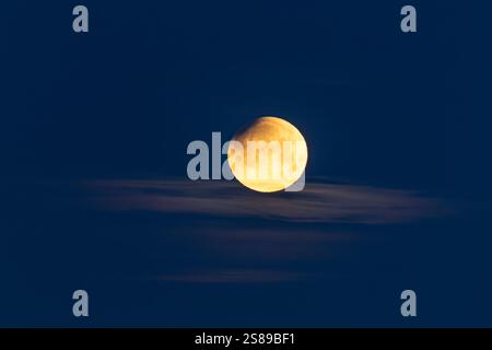 moon during early stages of a lunar eclipse, Montreal, Quebec, Canada ...