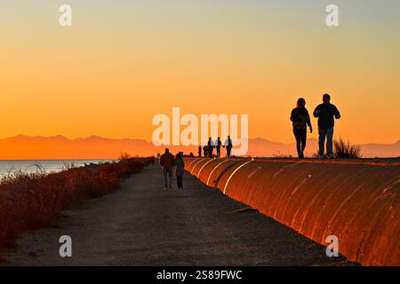 Sunset stroll, Iona Jetty, Iona Beach Regional Park, Richmond, British ...