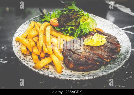 RIBEYE STEAK 300g signature Australian ribeye with mixed salad, fries ...
