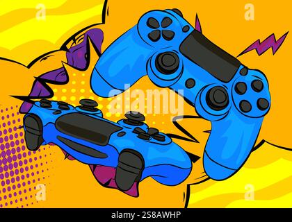 Cartoon Gaming controller, comic book Joystick. Retro vector comics pop ...