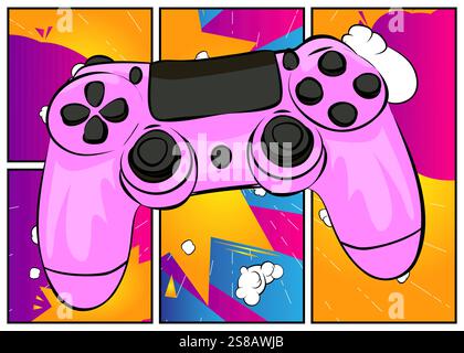 Cartoon Gaming controller, comic book Joystick. Retro vector comics pop ...