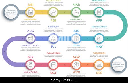Timeline infographics with 12 months, vector eps10 illustration Stock ...