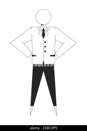 Geometric businessman suit with circular head black and white 2D line ...