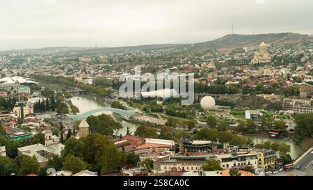 Tbilisi old town aerial panoramic view. Tbilisi is the capital and the ...