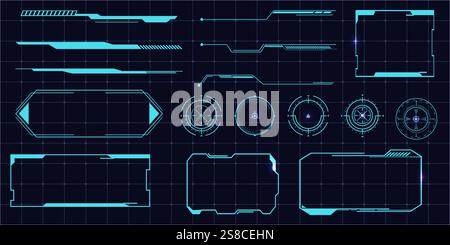 Futuristic HUD frames, borders text box game menu ui panel. Line tech line bar. Screen elements ...