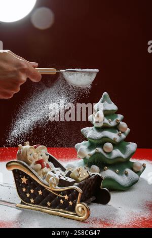 handmade christmas tree and santa sleigh decoration isolated on a white ...