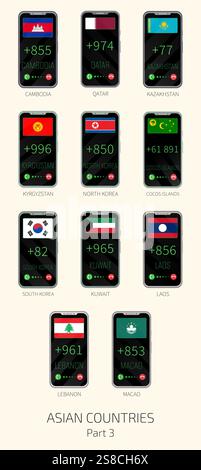 Set of vector illustrations of international dialing country codes and ...