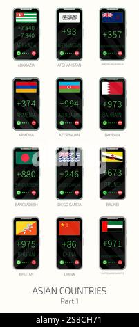 Set of vector illustrations of International dialing country codes and ...