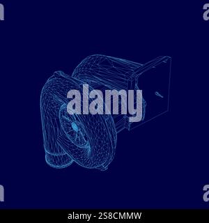 Blue drawing of a car turbo part of engine with a turbo. The drawing is ...