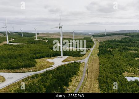 Connemara aerial landscape with wind turbines of Galway Wind Park ...