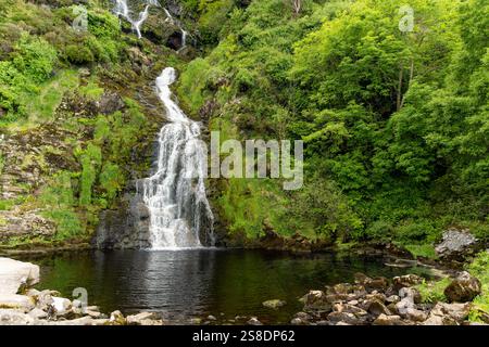 Aerial view of Assaranca Waterfall, one of Donegal's most beautiful ...