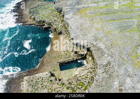 Aerial view of famous Poll na bPeist or the Wormhole. Natural ...
