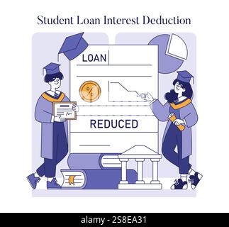 Student Loan Interest Deduction concept. Graduates learn about reduced ...