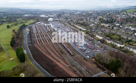 Aerial drone view of Bathgate Railway Station, Bathgate West Lothian ...
