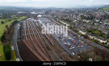 Aerial drone view of Bathgate Railway Station, Bathgate West Lothian ...