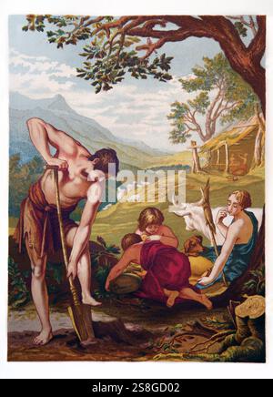 Illustration of Adam and Eve with their Children Cain and Abel (Genesis ...