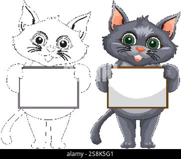 Two cartoon cats with blank signs, playful expressions Stock Vector ...