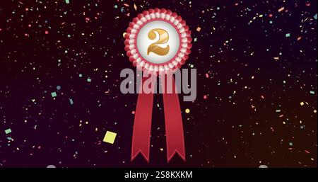 Image of red and white rosette with number 2 and falling confetti on ...