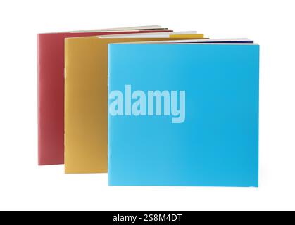 Blank brochures on blue background Stock Photo - Alamy