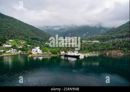 View of the village of Hellesylt, Hellesyltfossen. A common stop on the ...