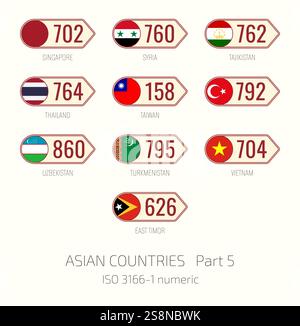 Set of vector illustrations of ISO 3166 1 alpha 2 and flags of Asian ...