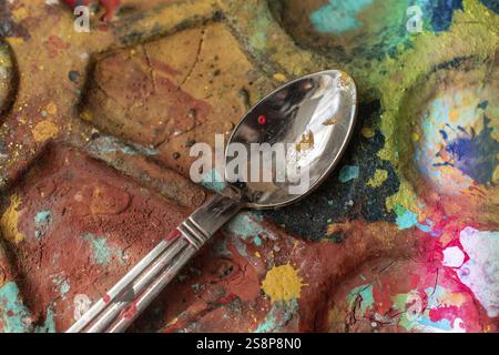 Paint stained teaspoon cuisine cutlery kitchen household kitchenware ...