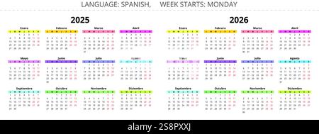 2025 and 2026 spanish year calendars. Vector illustration set for Spain ...
