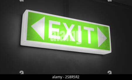 Green exit sign light. 3D illustration Stock Photo - Alamy
