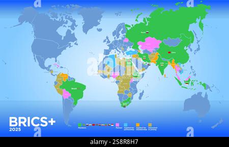 BRICS summit, flags of the countries and map, vector illustration Stock ...