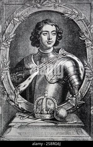 An 18th-century engraving of Peter I (Peter the Great), the Emperor of ...